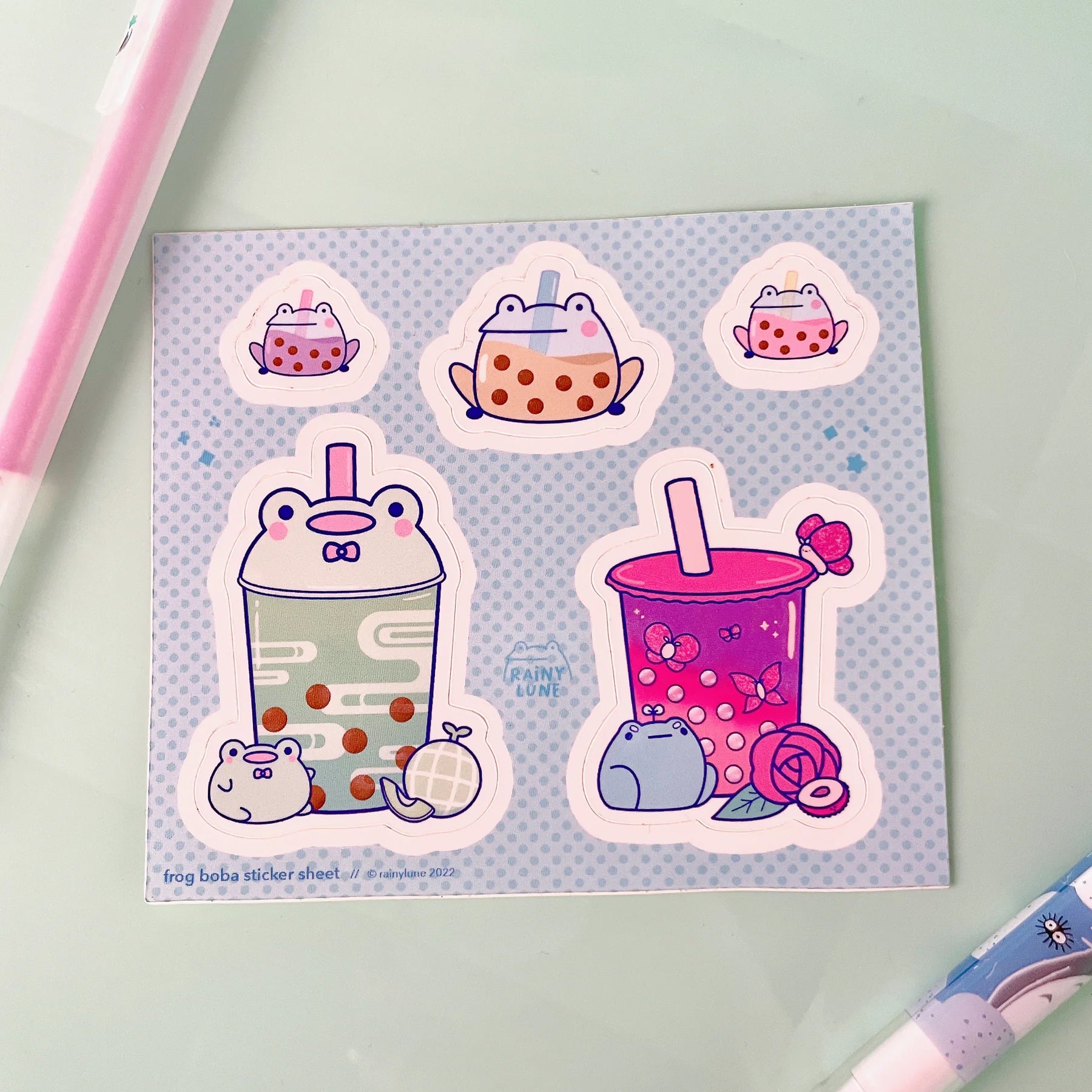 Rainylune - Boba Frogs Sticker Sheet | Pink Moon Atelier